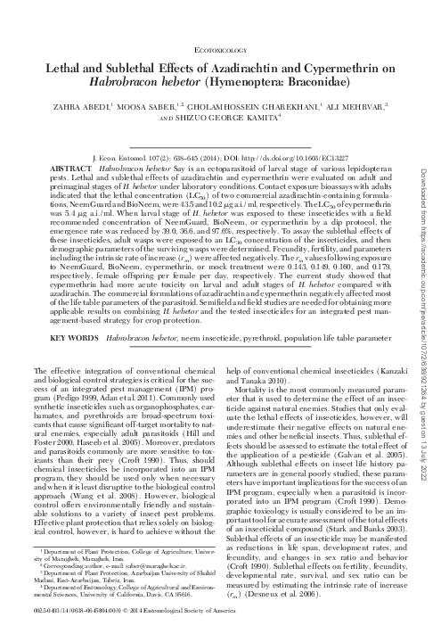 (PDF) Lethal and Sublethal Effects of Azadirachtin and Cypermethrin on Habrobracon hebetor ...