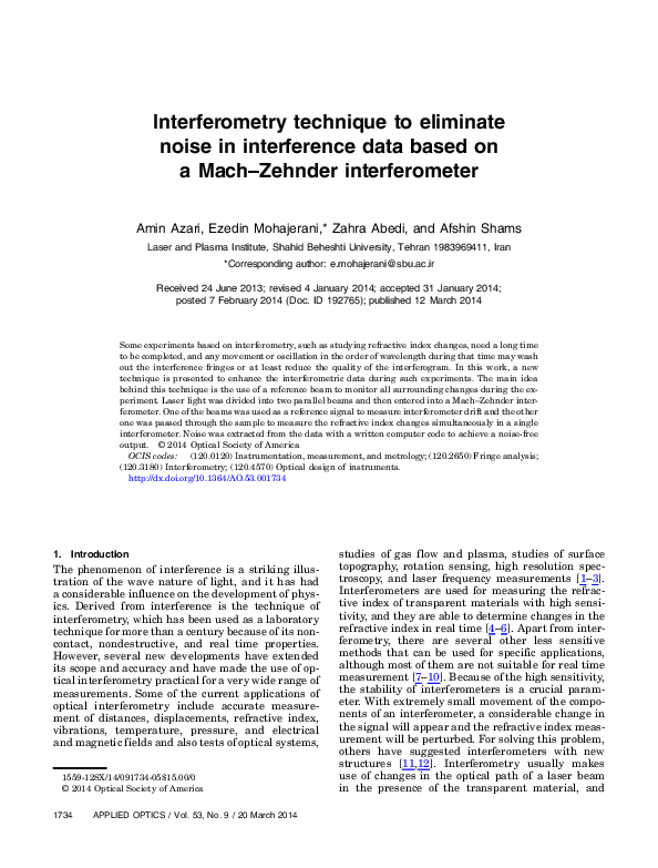 (PDF) Interferometry technique to eliminate noise in interference data based on a Mach–Zehnder ...