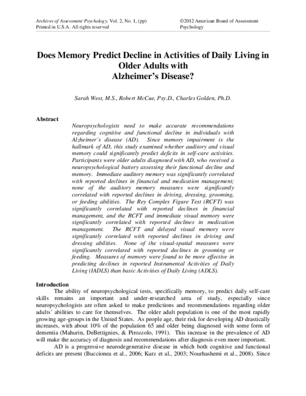 (PDF) Does Memory Predict Decline in Activities of Daily Living in ...
