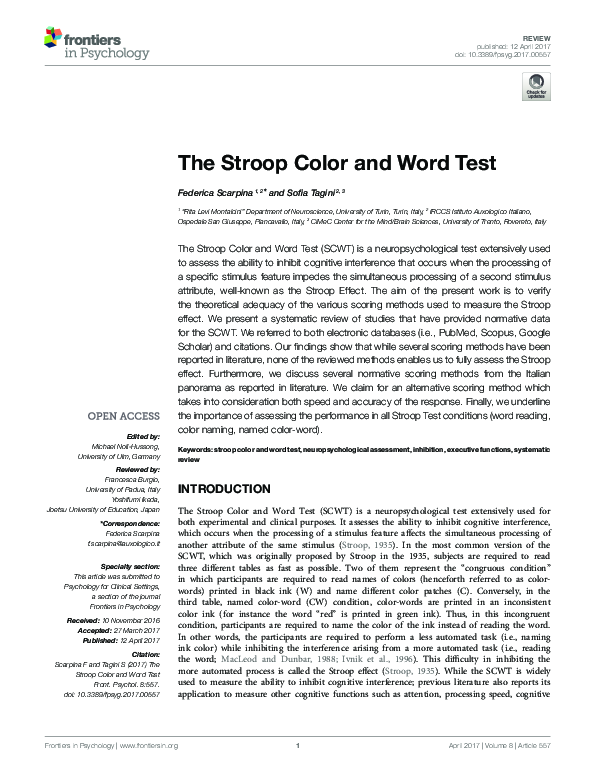 (PDF) Stroop Color and Word Test