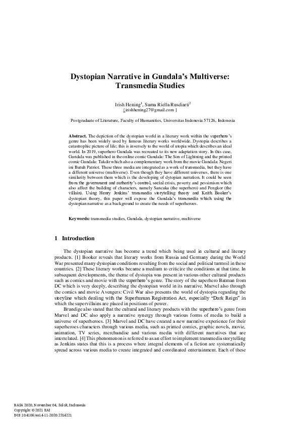 (PDF) Dystopian Narrative in Gundala’s Multiverse: Transmedia Studies