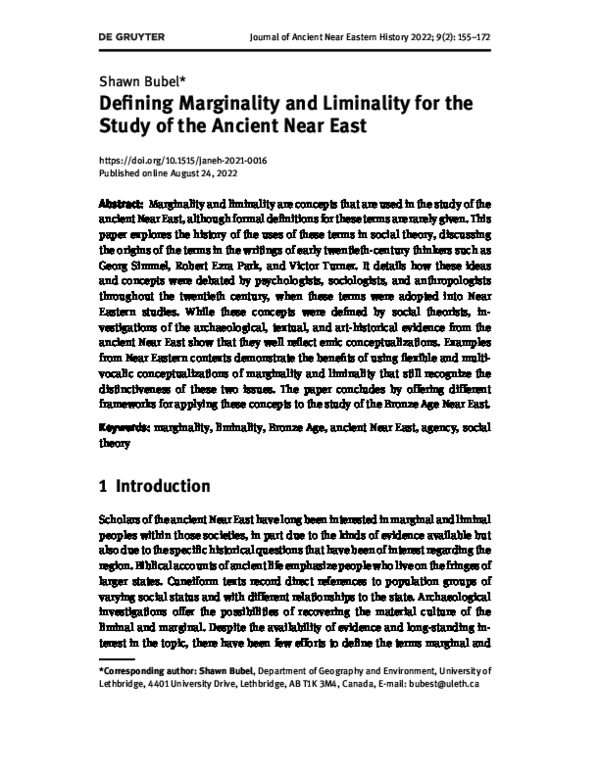 (PDF) Defining Marginality and Liminality for the Study of the Ancient ...
