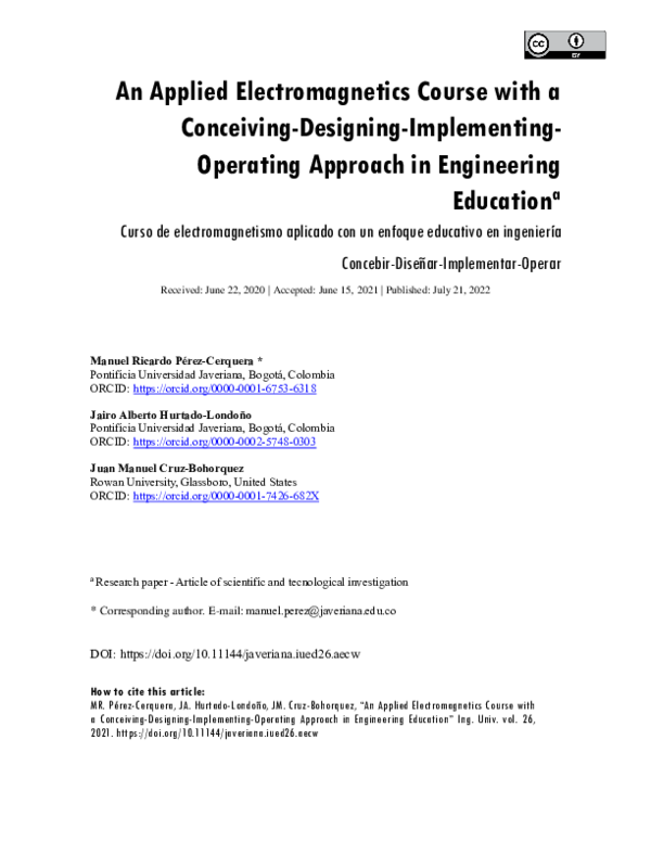 (PDF) Applied Electromagnetics Course with a Conceiving-Designing-Implementing-Operating ...