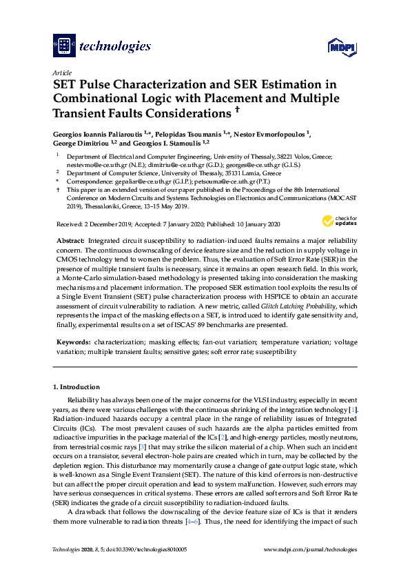 Pdf Set Pulse Characterization And Ser Estimation In Combinational Logic With Placement And