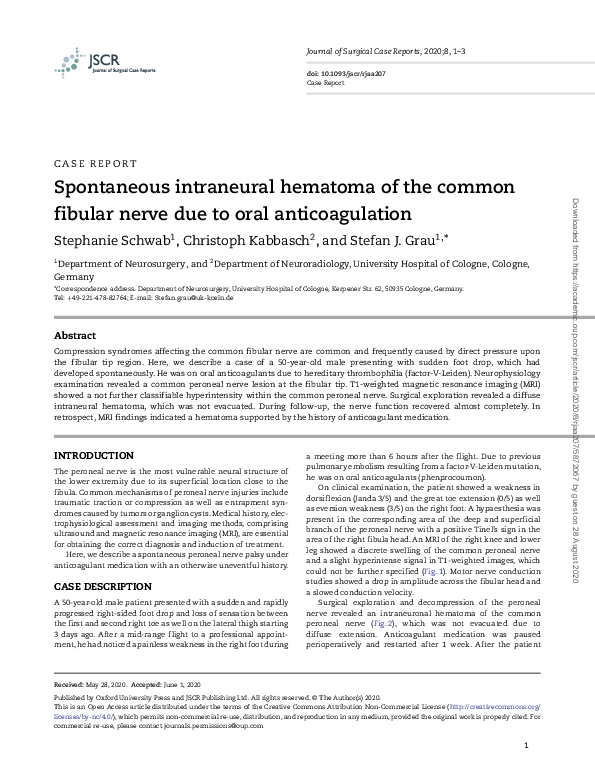 (PDF) Spontaneous intraneural hematoma of the common fibular nerve due ...