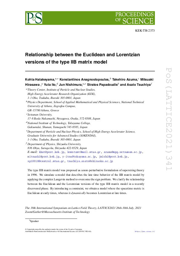 (PDF) Relationship between the Euclidean and Lorentzian versions of the type IIB matrix model