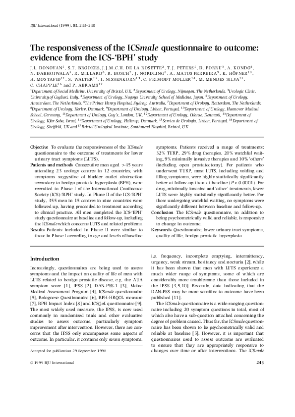 (PDF) The responsiveness of the ICSmale questionnaire to outcome ...