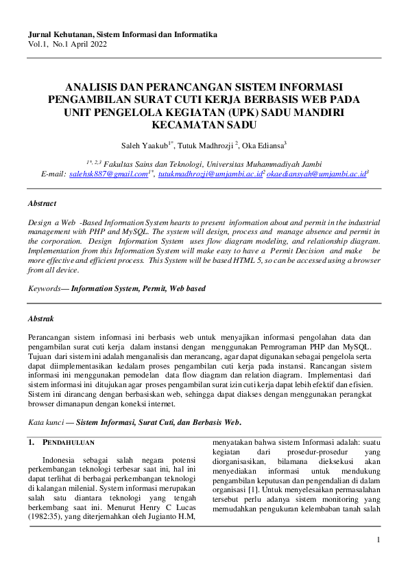 (PDF) Analisis Dan Perancangan Sistem Informasi Pengambilan Surat Cuti Kerja Berbasis Web Pada ...