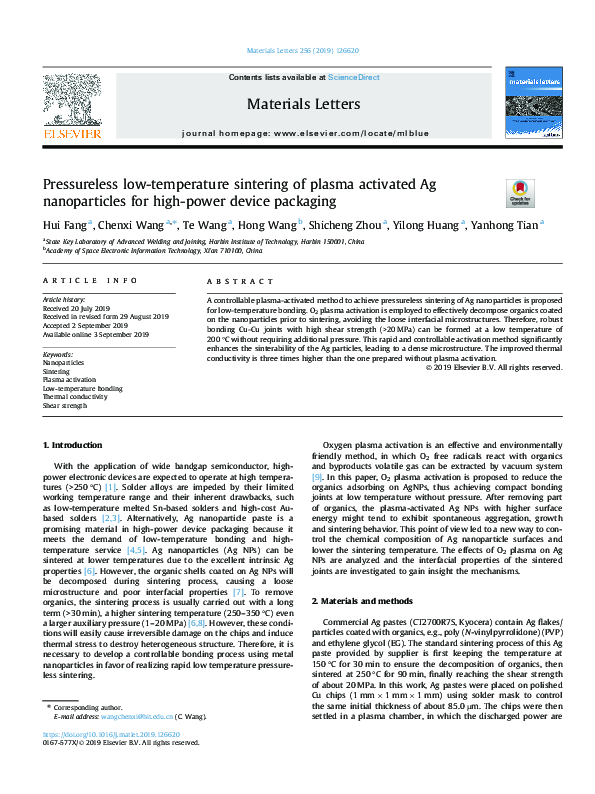 (PDF) Pressureless low-temperature sintering of plasma activated Ag ...