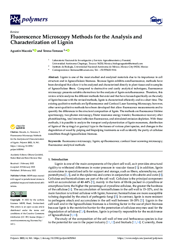 (PDF) Fluorescence Microscopy Methods for the Analysis and Characterization of Lignin