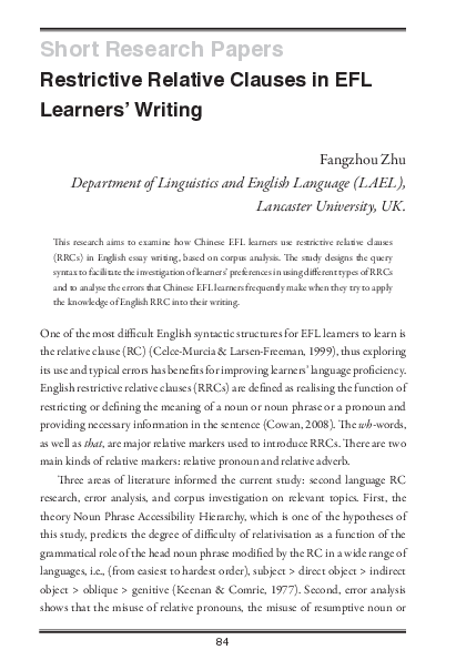 (PDF) Restrictive Relative Clauses in EFL Learners’ Writing