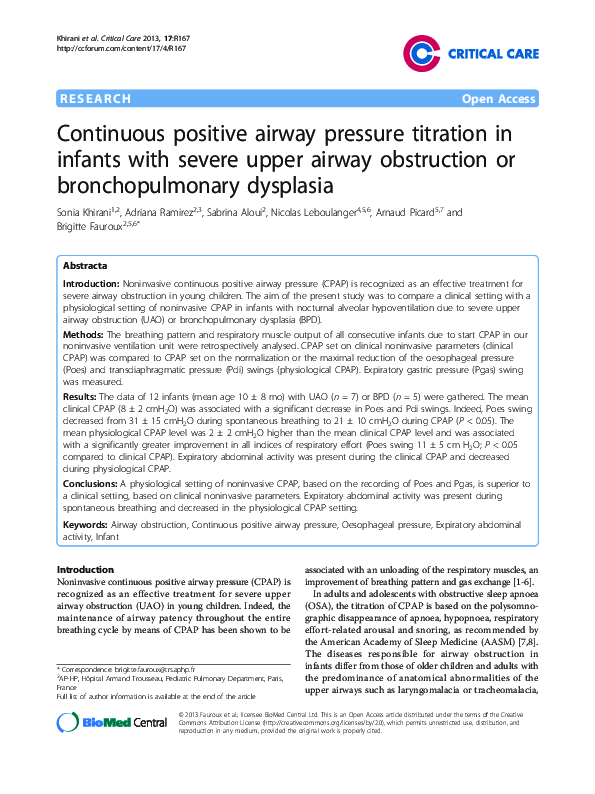 (PDF) Continuous positive airway pressure titration in infants with ...