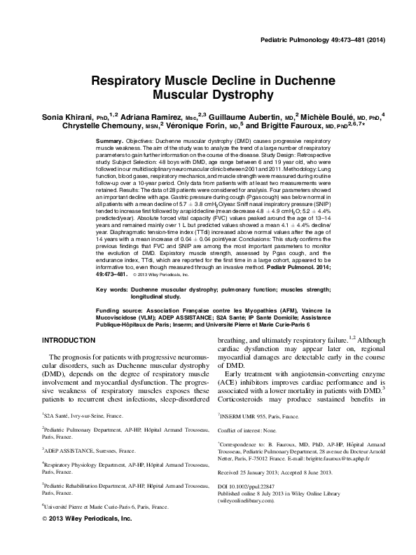 (PDF) Respiratory muscle decline in duchenne muscular dystrophy