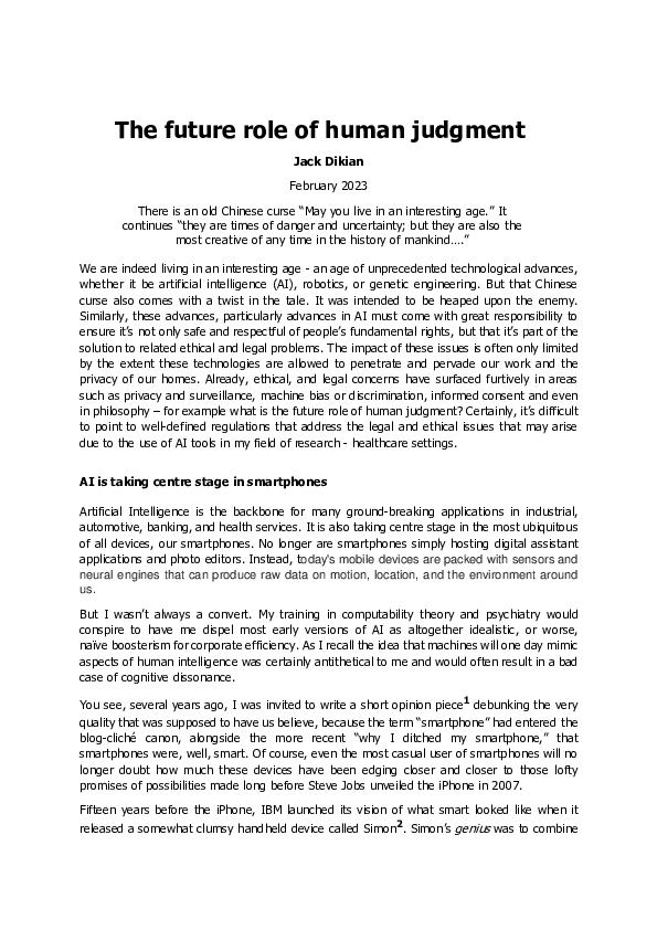 (PDF) The future role of human judgment