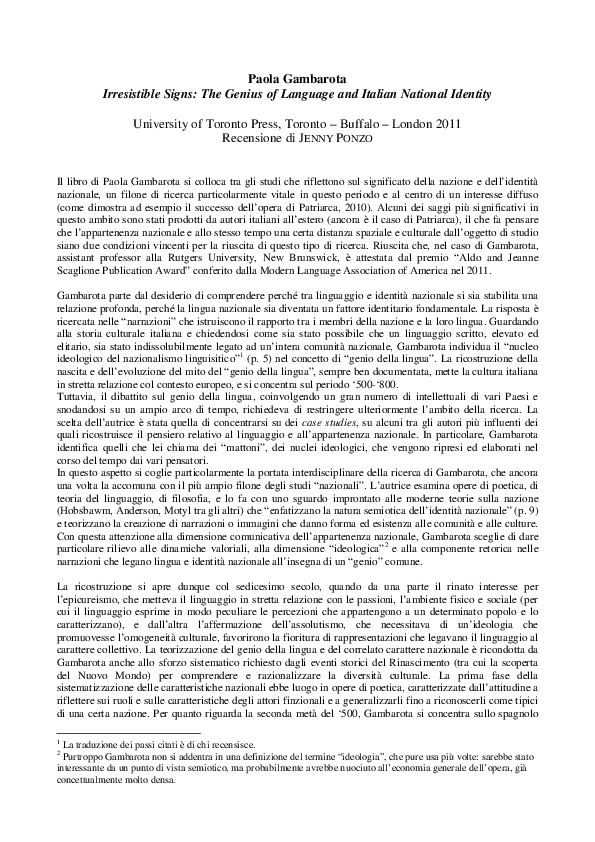(PDF) Irresistible signs: the genius of language and Italian national ...