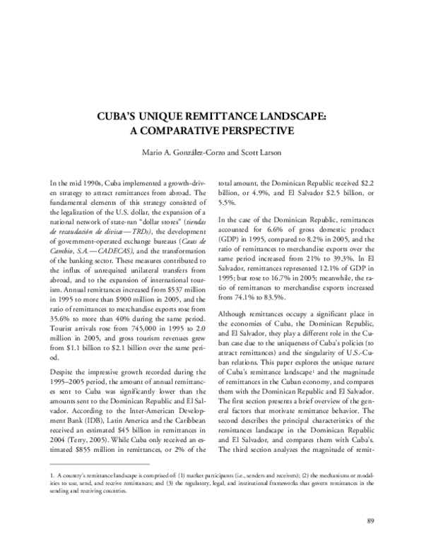 (PDF) Cuba's Unique Remittance Landscape: A Comparative Perspective | Mario A Gonzalez-Corzo ...