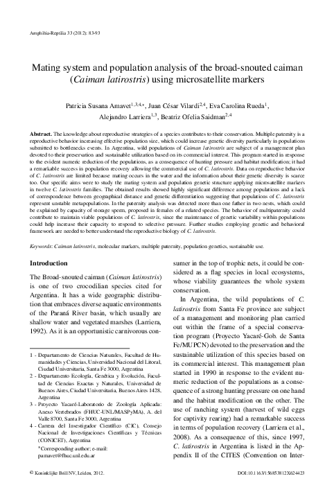 (PDF) Mating system and population analysis of the broad-snouted caiman (Caiman latirostris ...