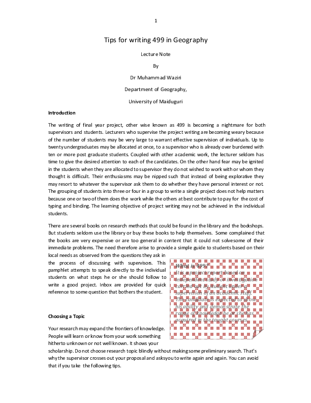 (DOC) Tips for Writing projects in Geography
