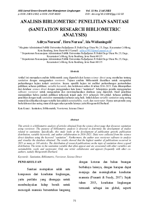 (PDF) Analisis Bibliometric Penelitian Sanitasi (Sanitation Research Bibliometric Analysis)