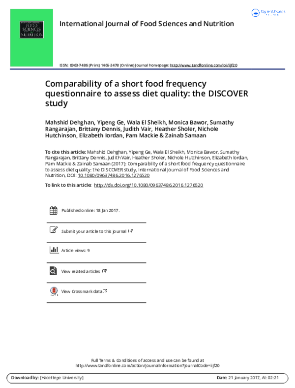 (PDF) Comparability of a short food frequency questionnaire to assess ...