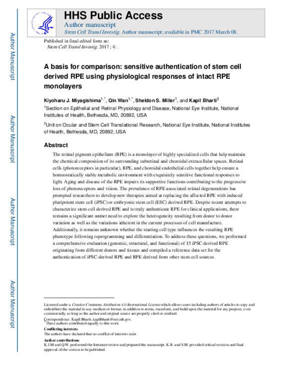 (PDF) A basis for comparison: sensitive authentication of stem cell ...