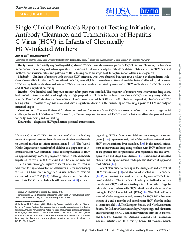 (PDF) Single Clinical Practice's Report of Testing Initiation, Antibody ...