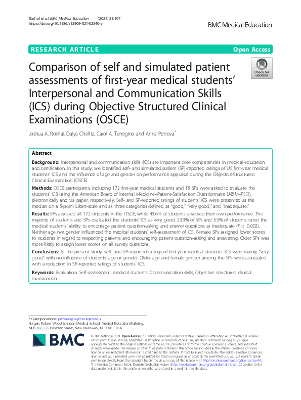 (PDF) Comparison of self and simulated patient assessments of first ...
