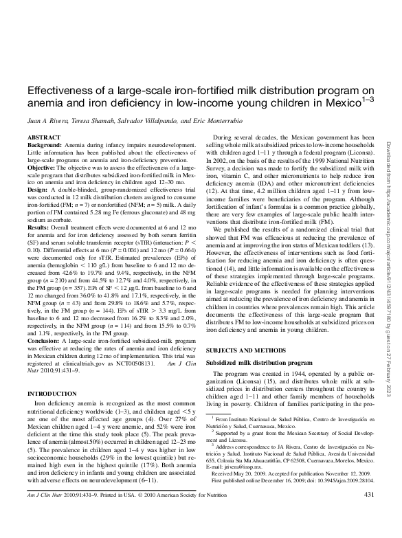 (PDF) Effectiveness of a large-scale iron-fortified milk distribution ...