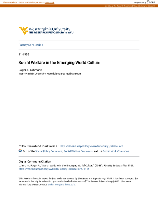 (PDF) Social Welfare in the Emerging World Culture
