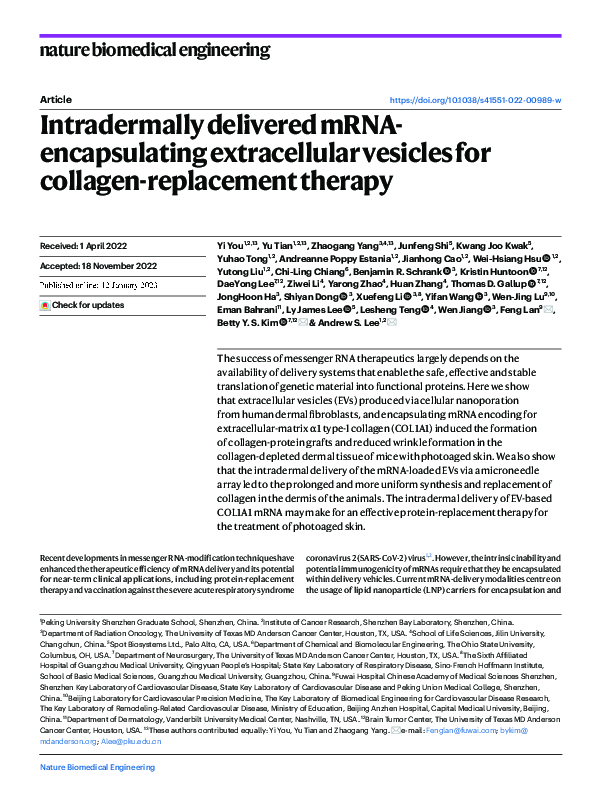 Pdf Intradermally Delivered Mrna Encapsulating Extracellular Vesicles
