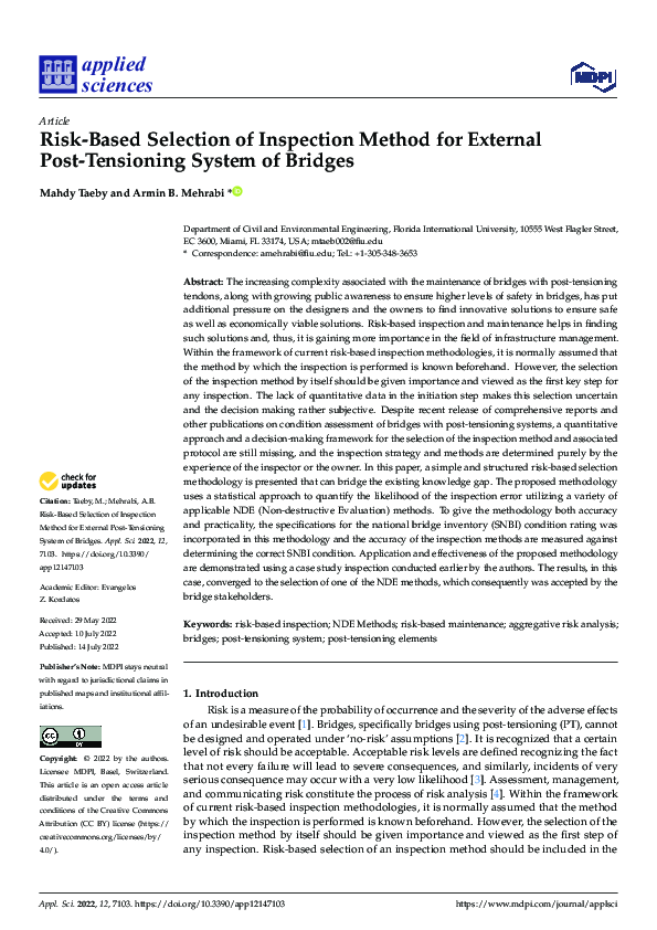 (PDF) Risk-Based Selection of Inspection Method for External Post-Tensioning System of Bridges