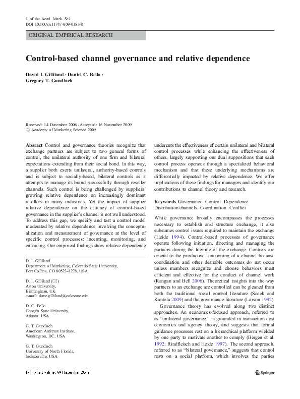 (PDF) Control-based channel governance and relative dependence