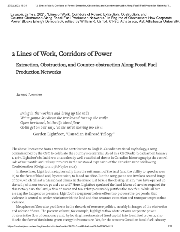 (PDF) 2 Lines of Work, Corridors of Power: Extraction, Obstruction, and ...