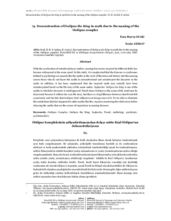 (PDF) Deconstruction of Oedipus the King in Myth Due to the Naming of ...