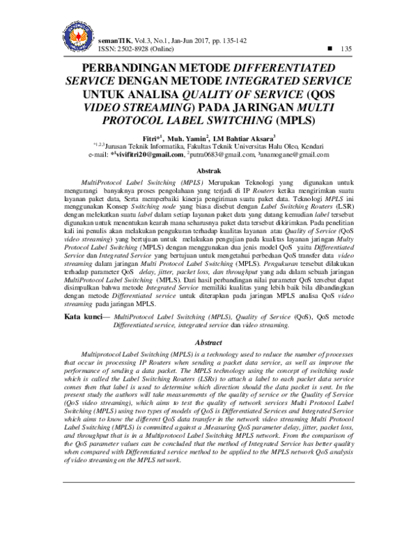 (PDF) Perbandingan Metode Differentiated Service Dengan Metode Integrated Service Untuk Analisa ...