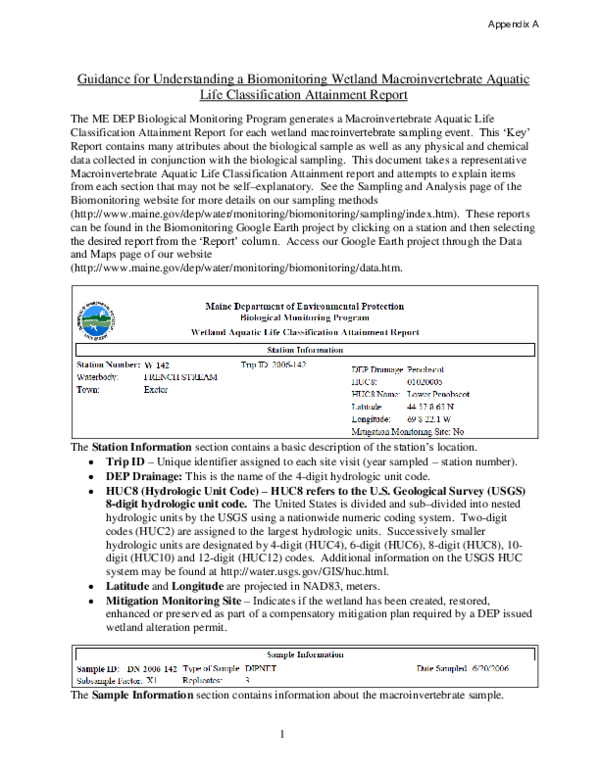(PDF) Guidance for Understanding a Biomonitoring Wetland Macroinvertebrate Aquatic Life ...