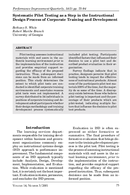 (PDF) Systematic Pilot Testing as a Step in the Instructional Design ...