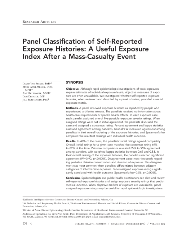 (PDF) Panel Classification of Self-Reported Exposure Histories: A ...