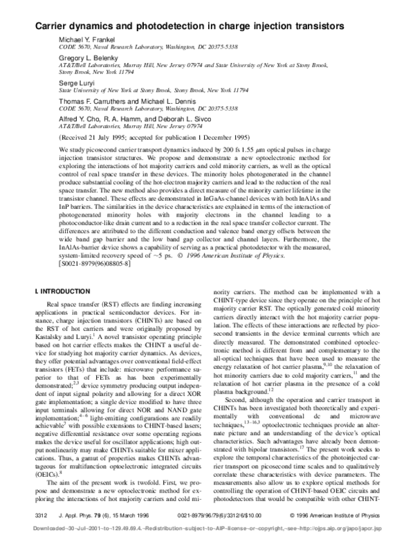 (PDF) Carrier dynamics and photodetection in charge injection transistors