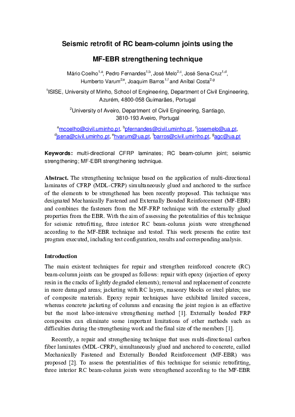 Seismic Retrofit of RC Beam-Column Joints Using the MF-EBR Strengthening Technique