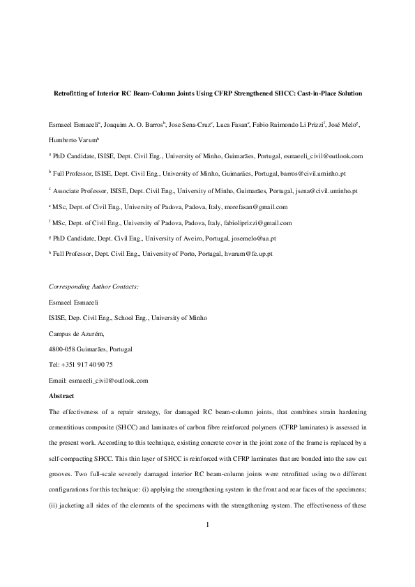 Pdf Retrofitting Of Interior Rc Beam Column Joints Using Cfrp Strengthened Shcc Cast In Place