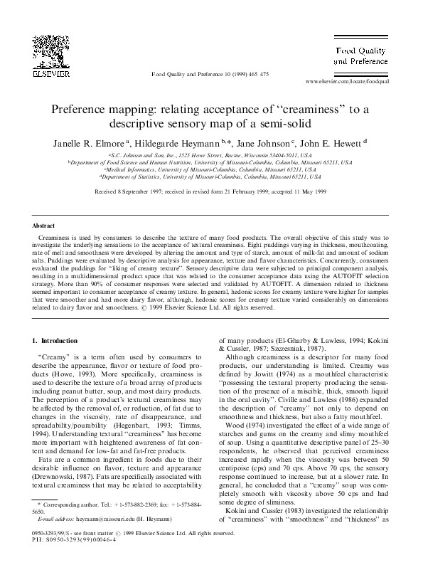 (PDF) Preference mapping: relating acceptance of “creaminess” to a ...