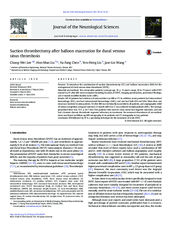 (PDF) Suction thrombectomy after balloon maceration for dural venous ...