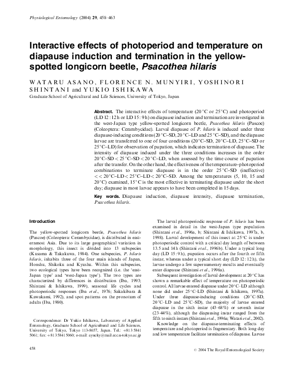 (PDF) Interactive effects of photoperiod and temperature on diapause induction and termination ...