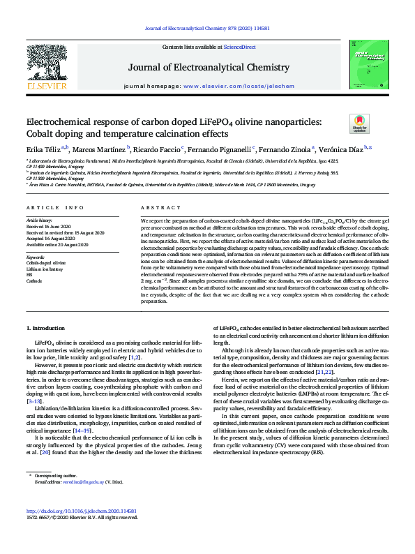 (PDF) Electrochemical response of carbon doped LiFePO4 olivine nanoparticles: Cobalt doping and ...