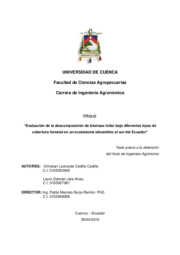(PDF) Evaluación de la descomposición de biomasa foliar bajo diferentes ...