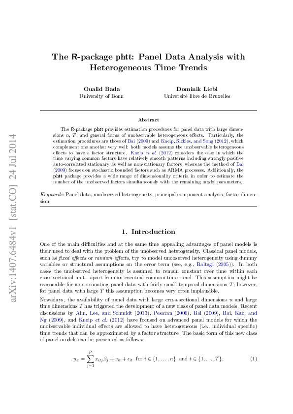 (PDF) TheRPackagephtt: Panel Data Analysis with Heterogeneous Time Trends