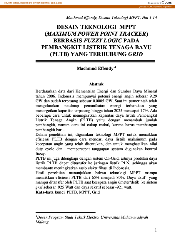 (PDF) Desain Teknologi MPPT ( Maximum Power Point Tracker ) Berbasis ...