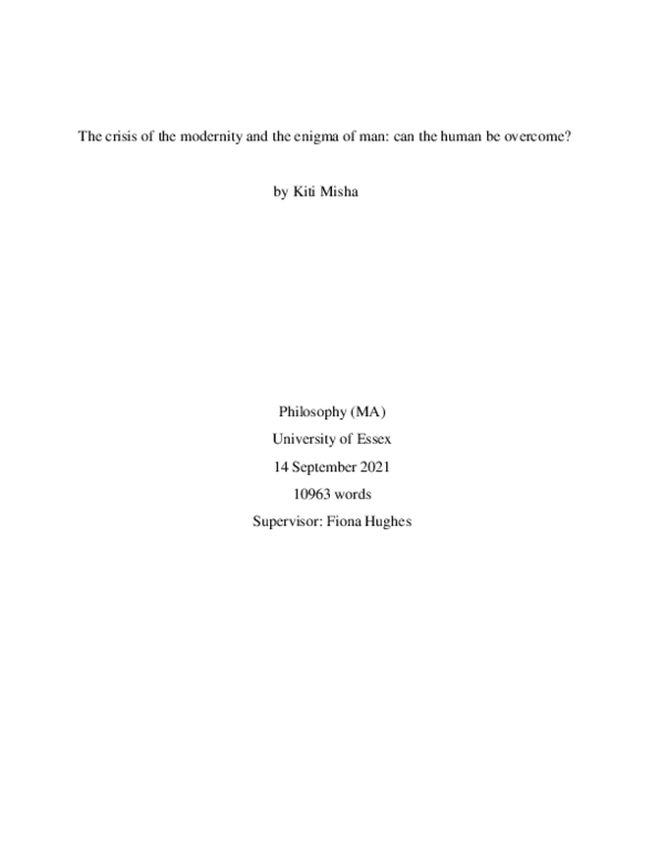 (PDF) The crisis of the modernity and the enigma of man