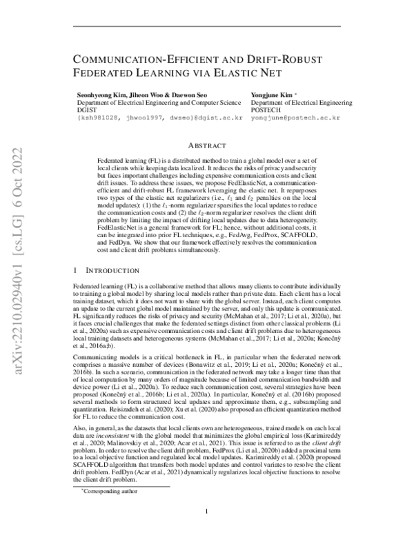 (PDF) Communication-Efficient and Drift-Robust Federated Learning via Elastic Net